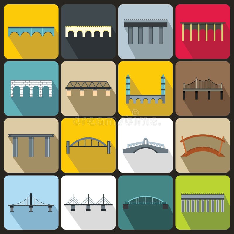 Bridge Set Icons, Flat Style Stock Vector - Illustration of linear ...