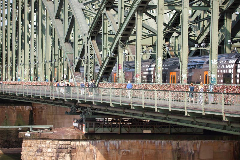 A Bridge with Several Train on the Tracks Going Over it Editorial Stock ...