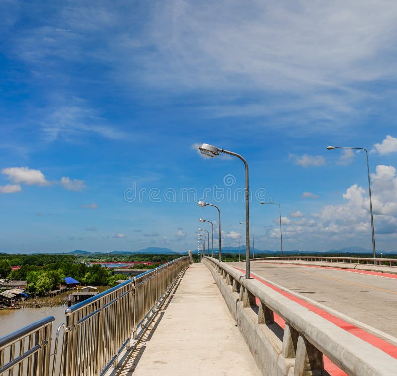 Bridge Sidewalk with Guardrail and Fence Stock Image - Image of warm ...