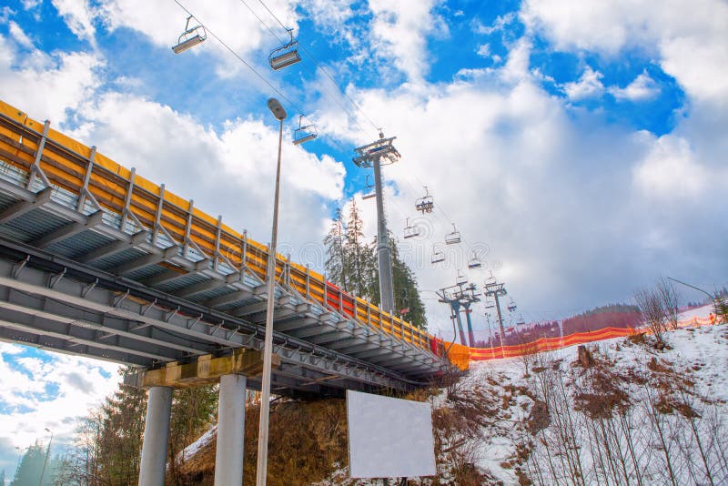 Bridge and ski cableway stock photo. Image of panorama - 168754186