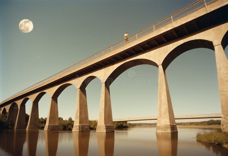 Bridge in the Sky with Moon Stock Illustration - Illustration of moon ...