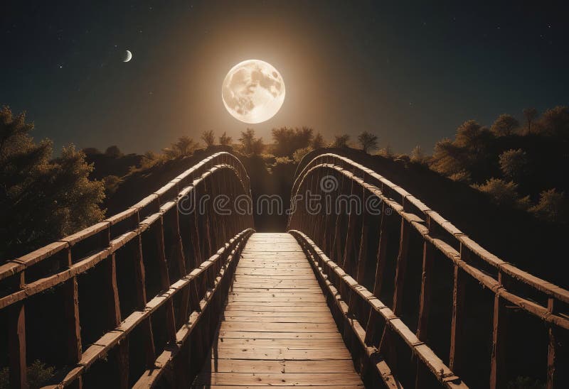 Bridge in the Sky with Moon Stock Illustration - Illustration of ...