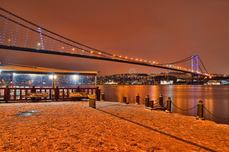 The bridge is a snow view stock photo. Image of church - 136409686