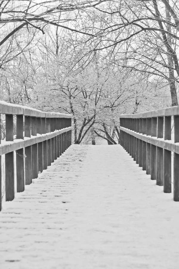 Bridge in the Snow on a Winter Day Black and White Stock Image - Image ...