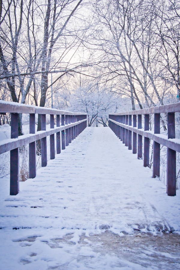 Bridge in the Snow on Winter Stock Image - Image of seasonally, bridge ...