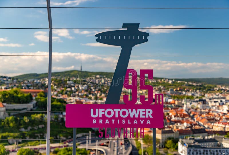 Bridge SNP - UFO Tower Sign Editorial Image - Image of pink, bratislava ...