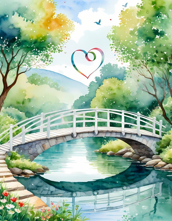 A Bridge Spanning Across a Beautiful Serene River, with a Heart Shaped ...