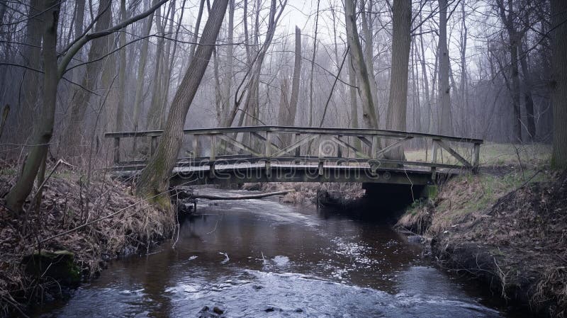 Bridge Spanning Tranquil Stream Forest Setting Ai Generated Stock ...
