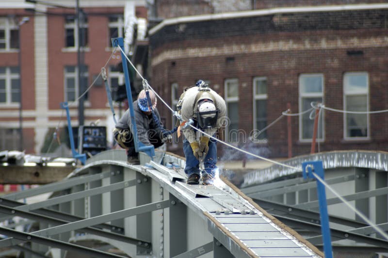 Bridge Steel Construction Welder Stock Photo - Image of wires, height ...