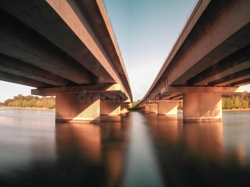 Bridge Structure and Perspective on the River Stock Image - Image of ...