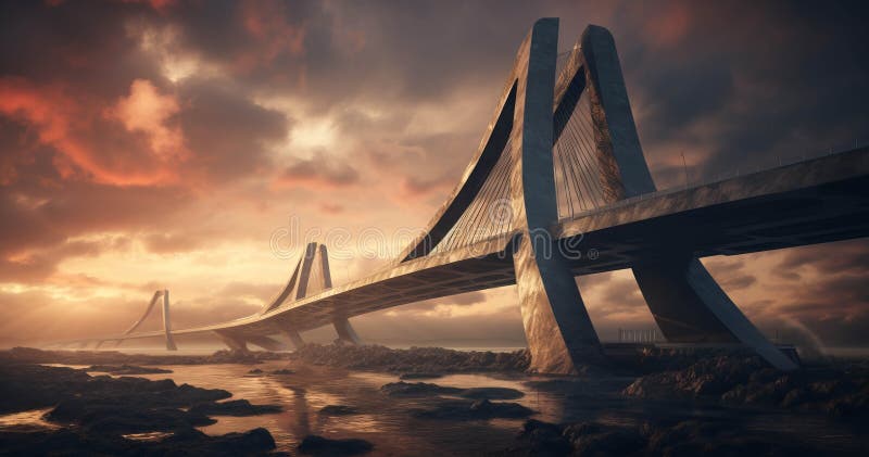 A Bridge in the Style of Dramatic Skies Stock Illustration ...