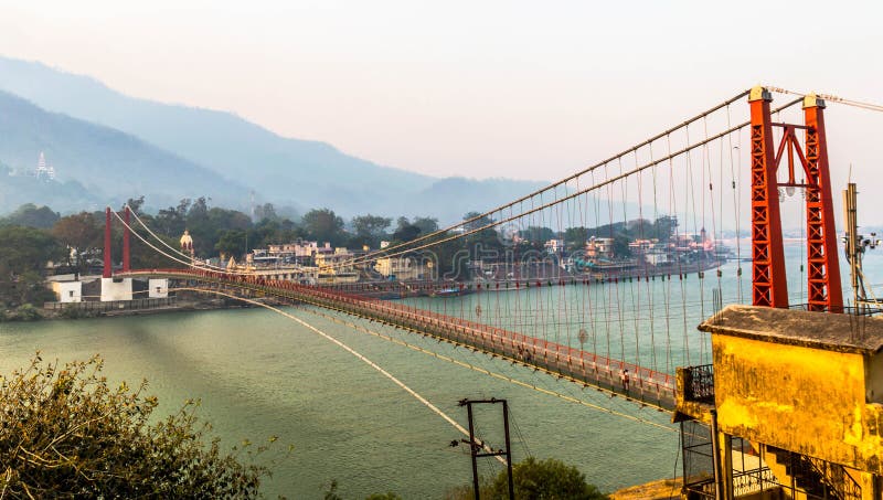 Bridge over river ganges stock image. Image of rishikesh - 130382025