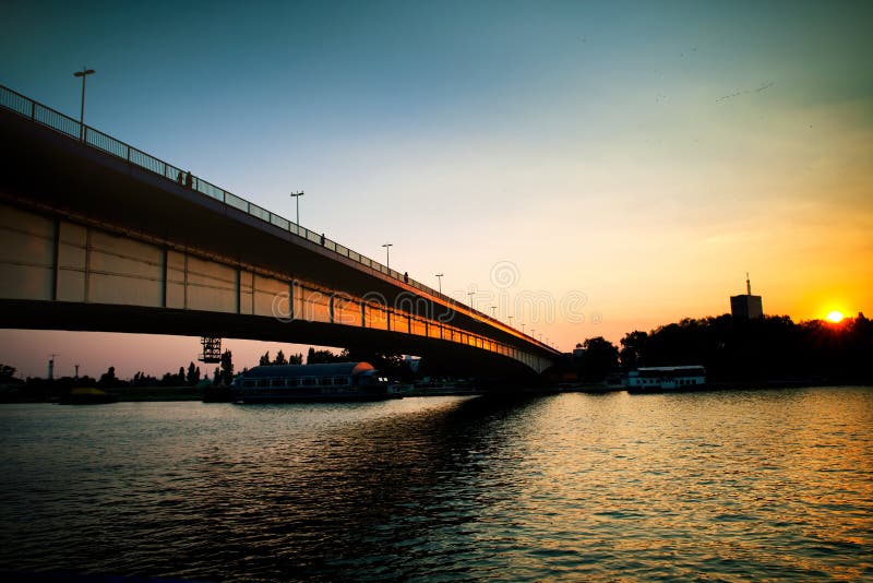 Bridge at sunset stock image. Image of green, autumn - 16577543