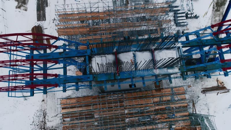 Bridge Support with Metal Carcass and Scaffolds in Winter Stock Video ...