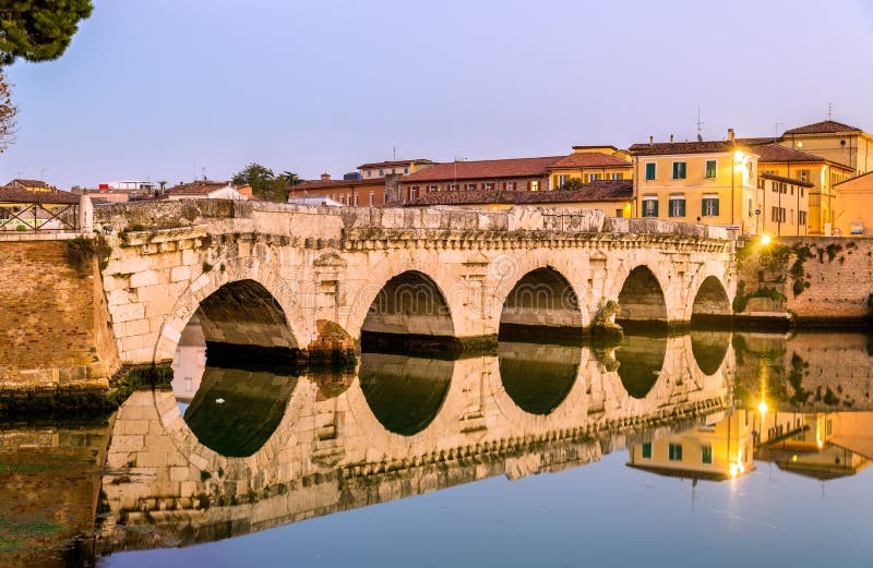 The Bridge of Tiberius in Rimini Stock Image - Image of landmark, night ...