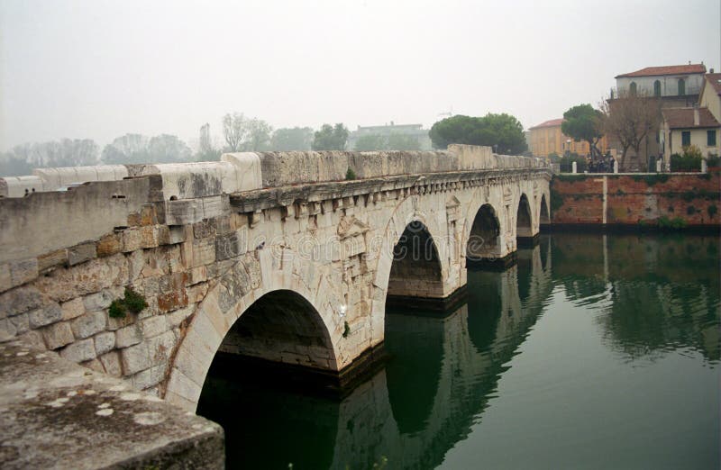 Bridge of Tiberius, Rimini, Italy Stock Photo - Image of transport ...