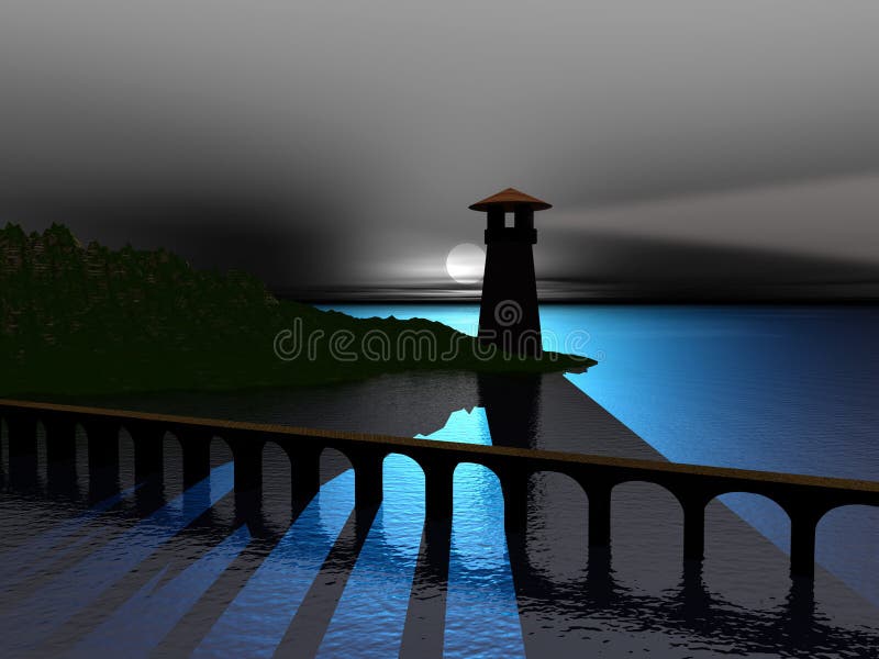 Bridge to lighthouse stock illustration. Illustration of shore - 2209800