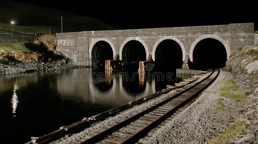 A Bridge with a Train Track Running Underneath it Stock Image - Image ...