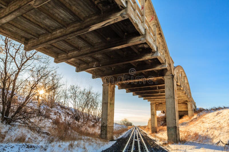 A Bridge with a Train Track Underneath it Stock Image - Image of clear ...
