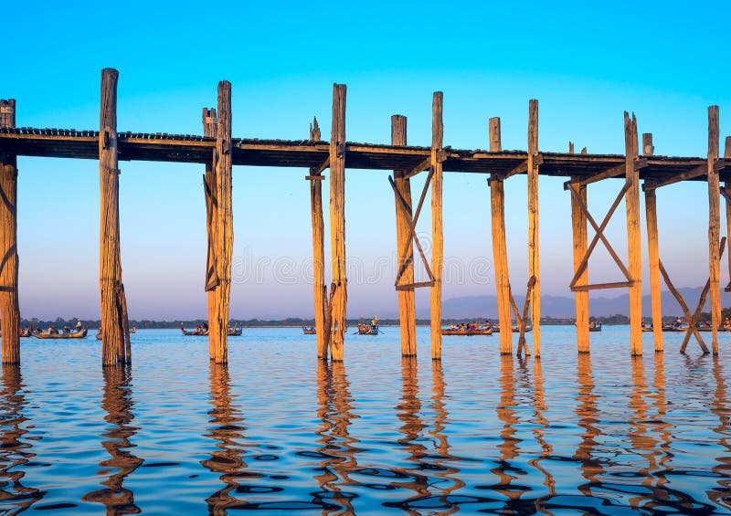 Bridge U-Bein teak bridge stock image. Image of beautiful - 37442935
