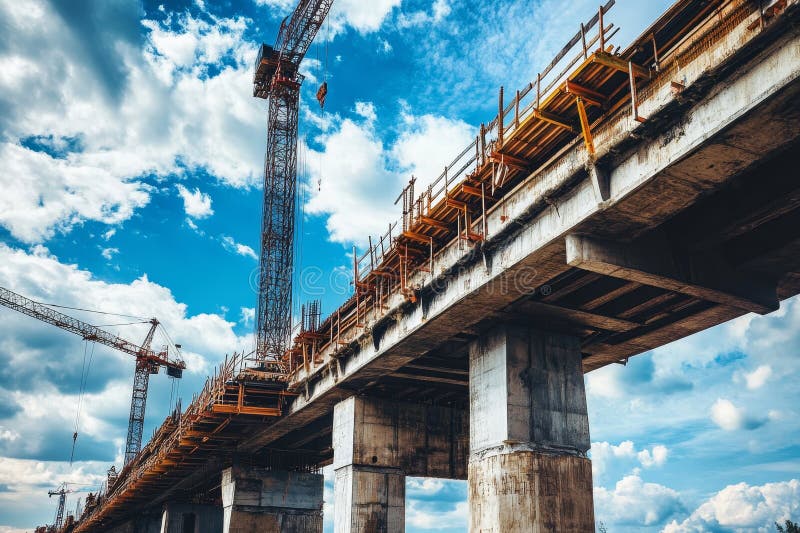 Bridge Under Construction Against Clear Blue Sky a Captivating Perspective of Engineering ...