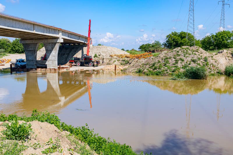 Bridge Under Construction Over the River, Concrete, Construction Site ...
