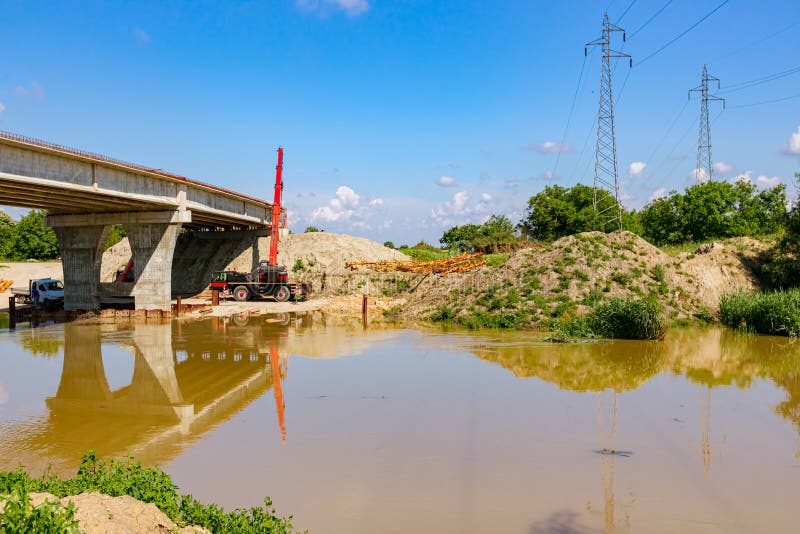 Bridge Under Construction Over the River, Concrete, Construction Site ...