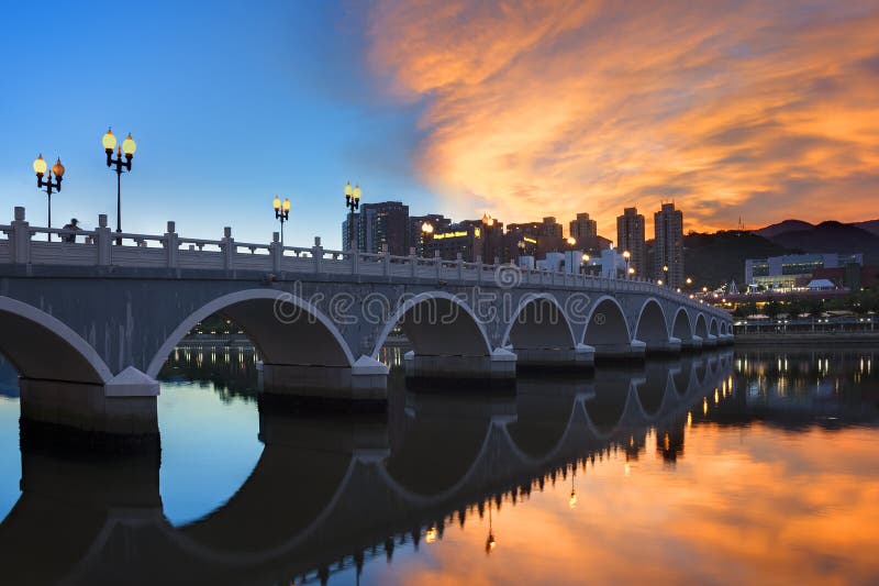 Bridge under sunset editorial stock image. Image of kong - 90292454