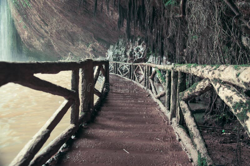 The Bridge Under the Waterfall, with a Blur, Toned Stock Photo - Image ...