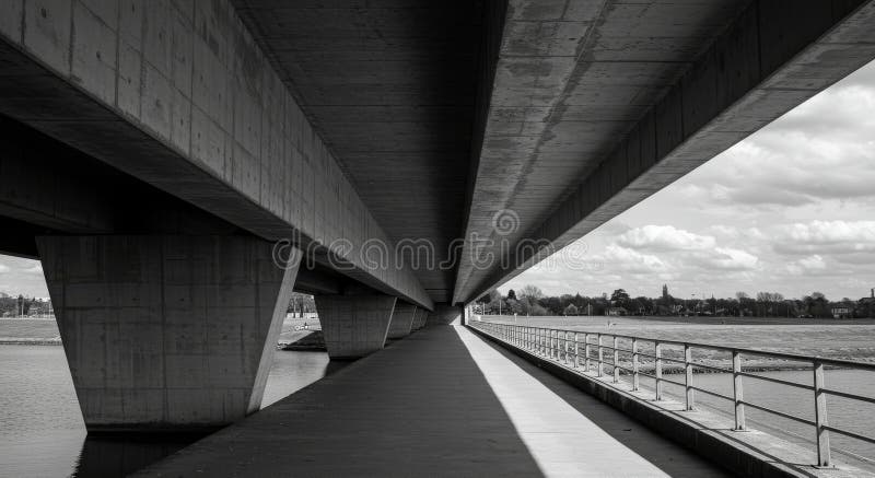 Bridge Underpass Pathway Black and White of a Long Pathway Under a ...