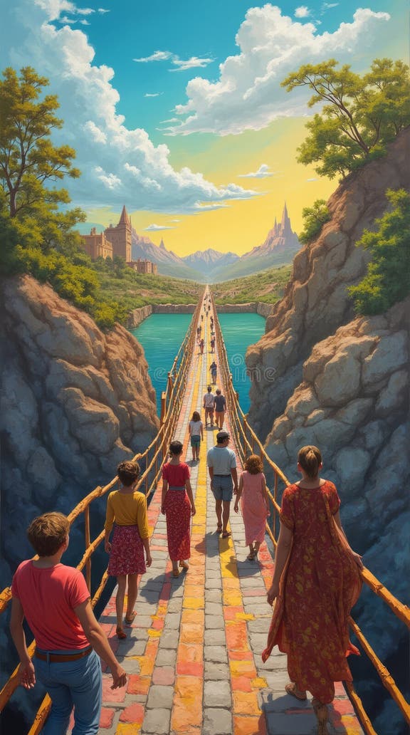 Bridge of Unity: People from Different Backgrounds Walking Across a ...