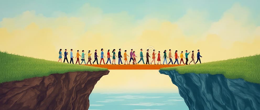 Bridge of Unity: People from Different Backgrounds Walking Across a ...