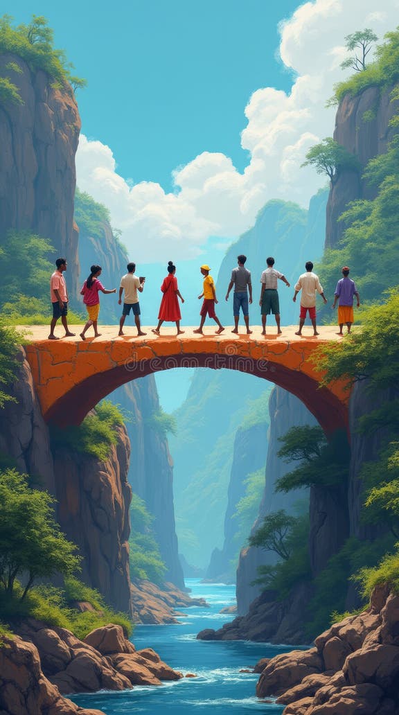 Bridge of Unity: People from Different Backgrounds Walking Across a ...