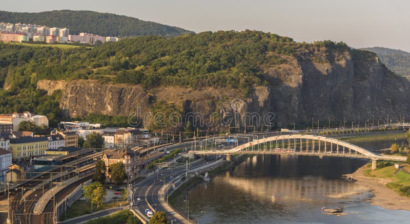Bridge in Usti Nad Labem City in Summer Evening Stock Image - Image of ...