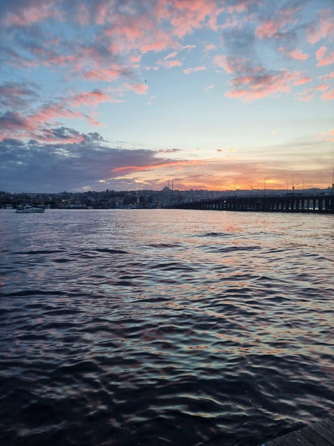 A Bridge View in Istanbul at Sunset Stock Photo - Image of view, bridge ...
