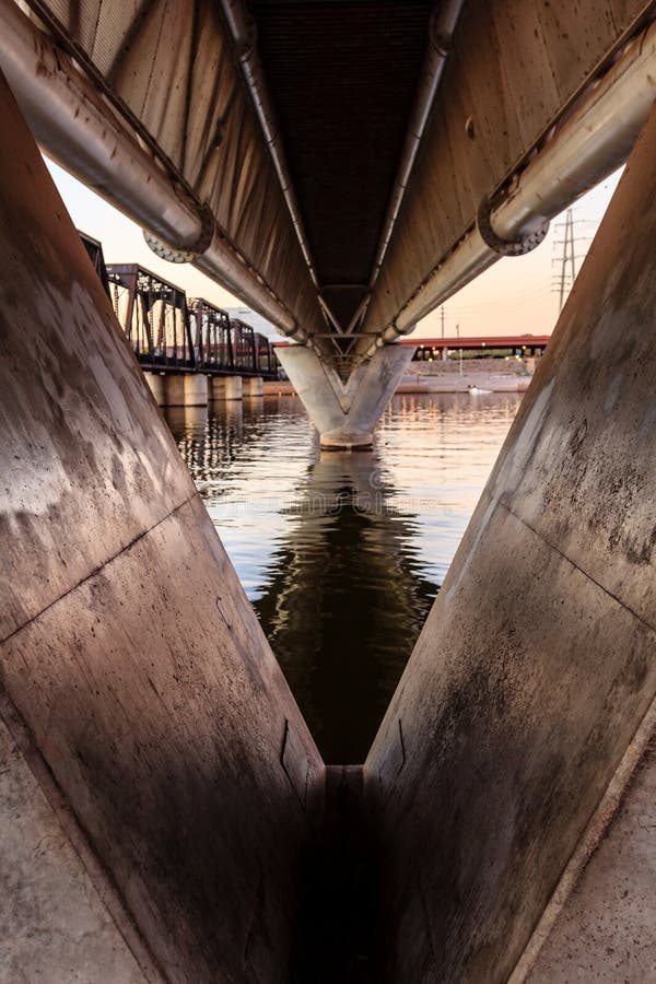 A Bridge with a View of the Water Below Stock Image - Image of creating ...