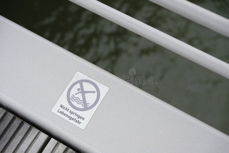 Bridge Warning Sign: No Jumping Allowed Stock Photo - Image of railing ...