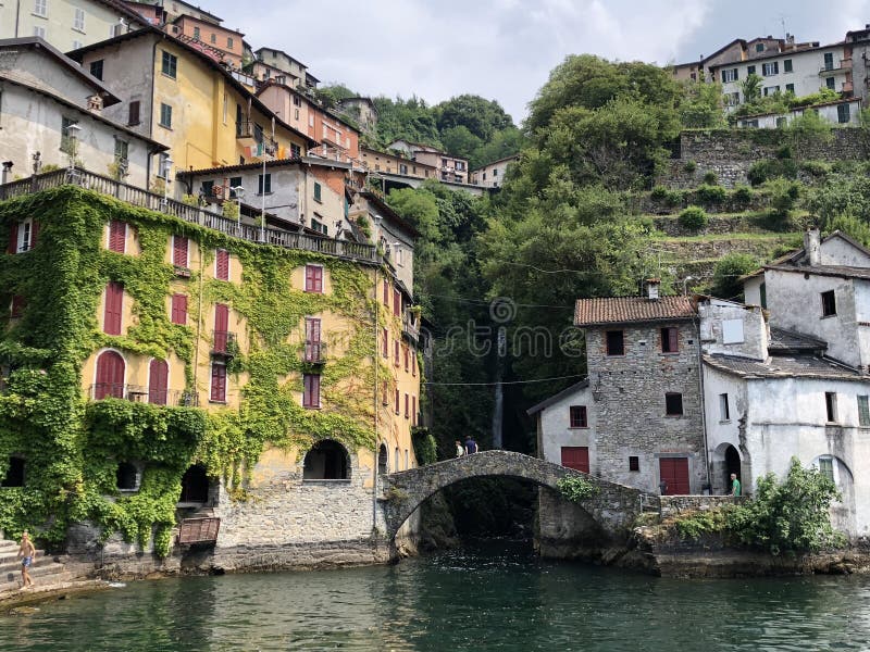 Bridge and Water Fall in Lake Como Italy Stock Photo - Image of vila ...