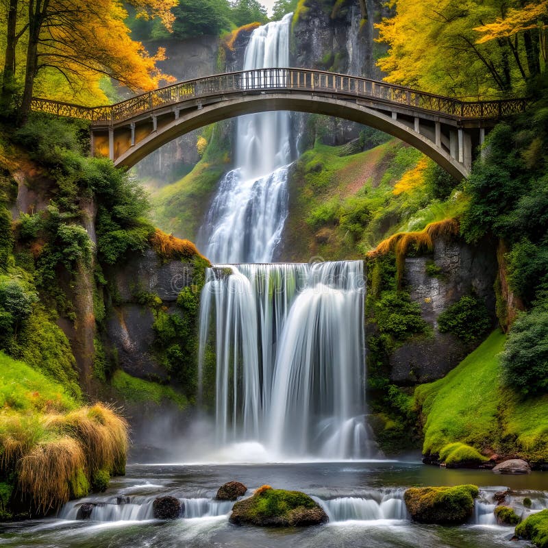 Bridge water fall view stock illustration. Illustration of inspire ...