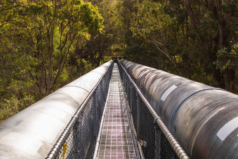 Bridge with Water Pipes on Both Sides. Stock Image - Image of woods ...