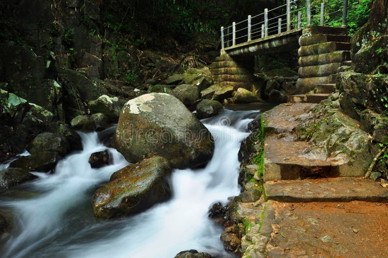 Bridge and waterfall stock image. Image of asia, tropical - 21997361