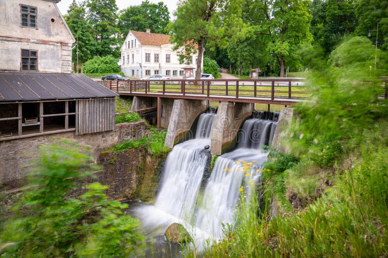 Bridge and Waterfall in the Historic Old Town of Kuldiga, Latvia Stock ...