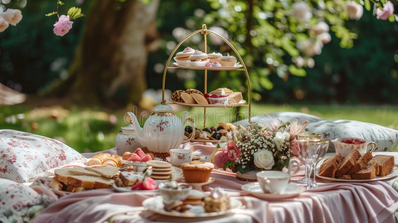 Bridgerton Afternoon Tea Party Luxury Picnic Stock Photo - Image of ...