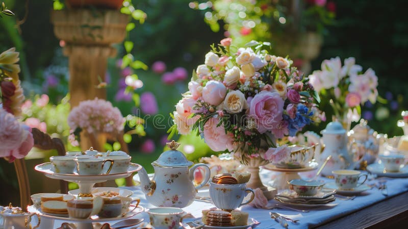 Bridgerton tea party decor stock photo. Image of horizontal - 329539236