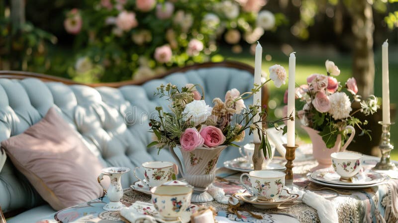 Bridgerton tea party decor stock image. Image of decor - 329539259