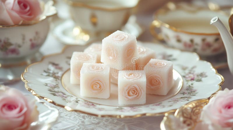 Bridgerton Tea Party with Rose-shaped Sugar Cubes Stock Photo - Image ...