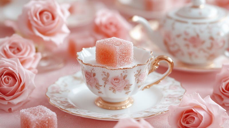 Bridgerton Tea Party with Rose-shaped Sugar Cubes Stock Image - Image ...