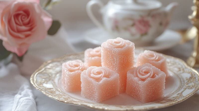 Bridgerton Tea Party with Rose-shaped Sugar Cubes Stock Photo - Image ...