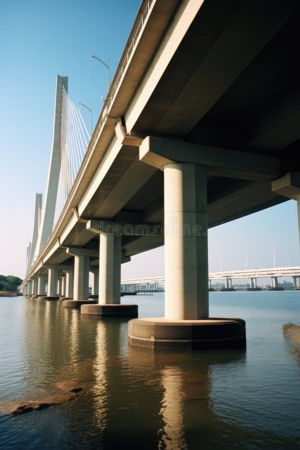 Bridges Crossing River Over Blue Sky, Created Using Generative Ai ...