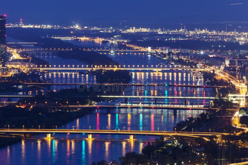Bridges on Danube River in Vienna Stock Photo - Image of landmark ...